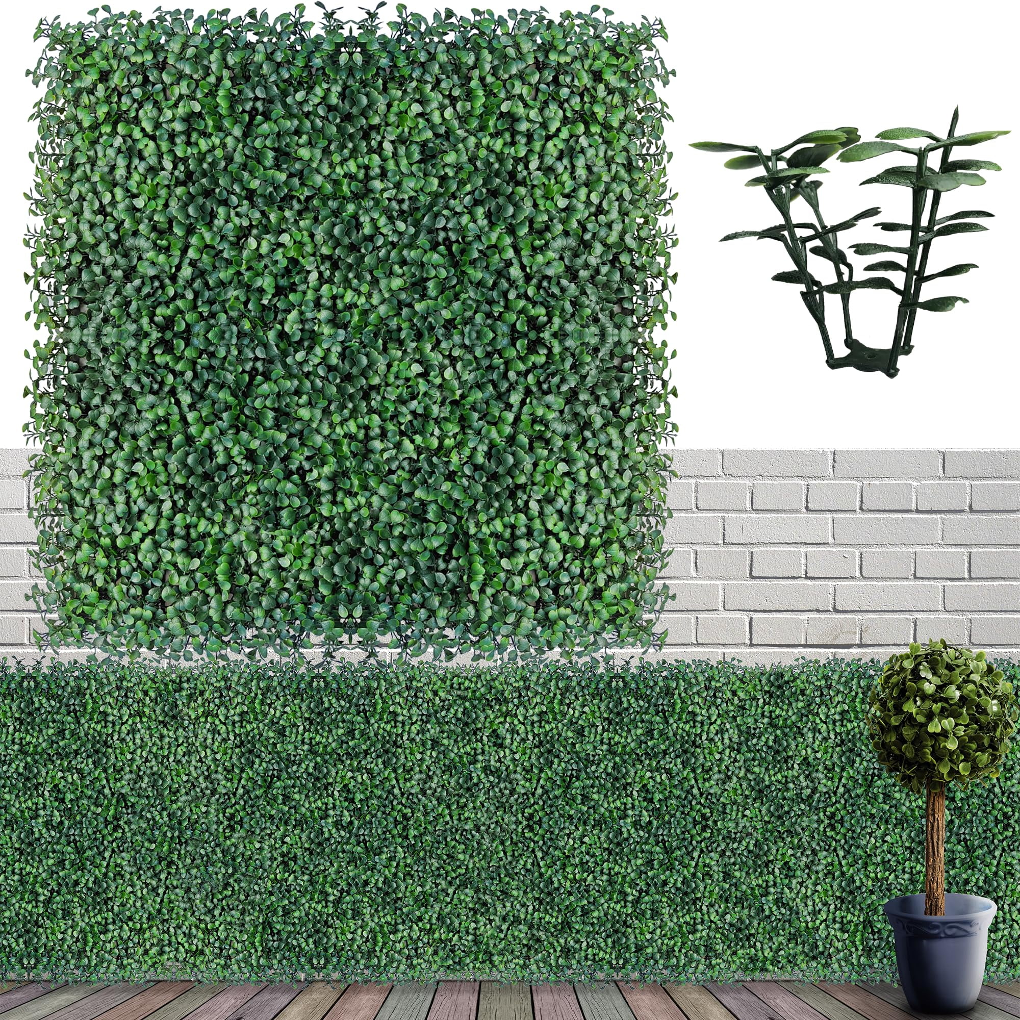 ODTORY Artificial Boxwood Hedge Wall Panels: 20 X 20 in 14P UV-Anti More Dense Greenery Grass ...