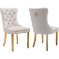 Oduse Daily Set Of 2 High Back Beige Velvet Dining Chairs Nailhead
