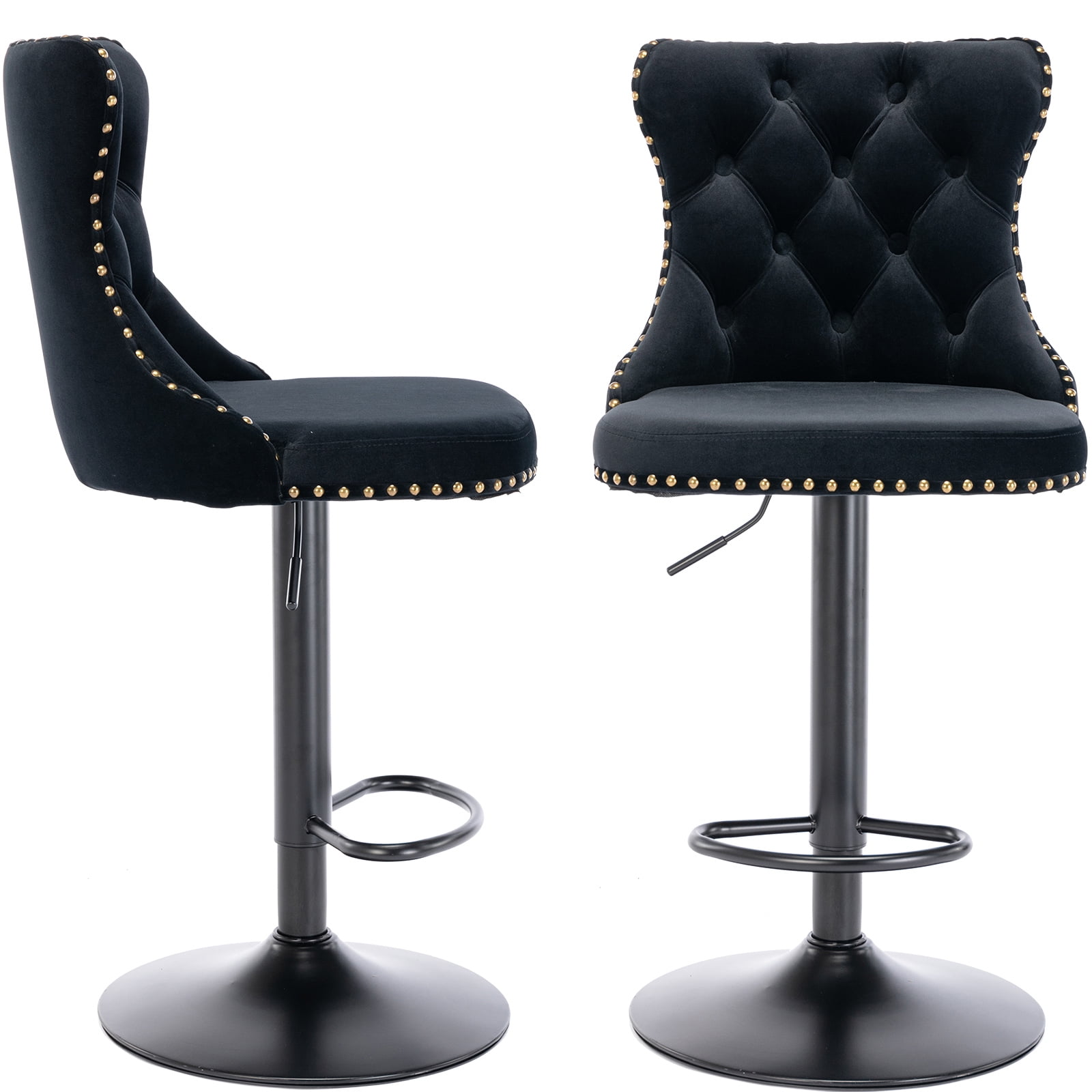 ODUSE-DAILY Black Velvet Bar Stools Set of 2 - Adjustable Swivel ...