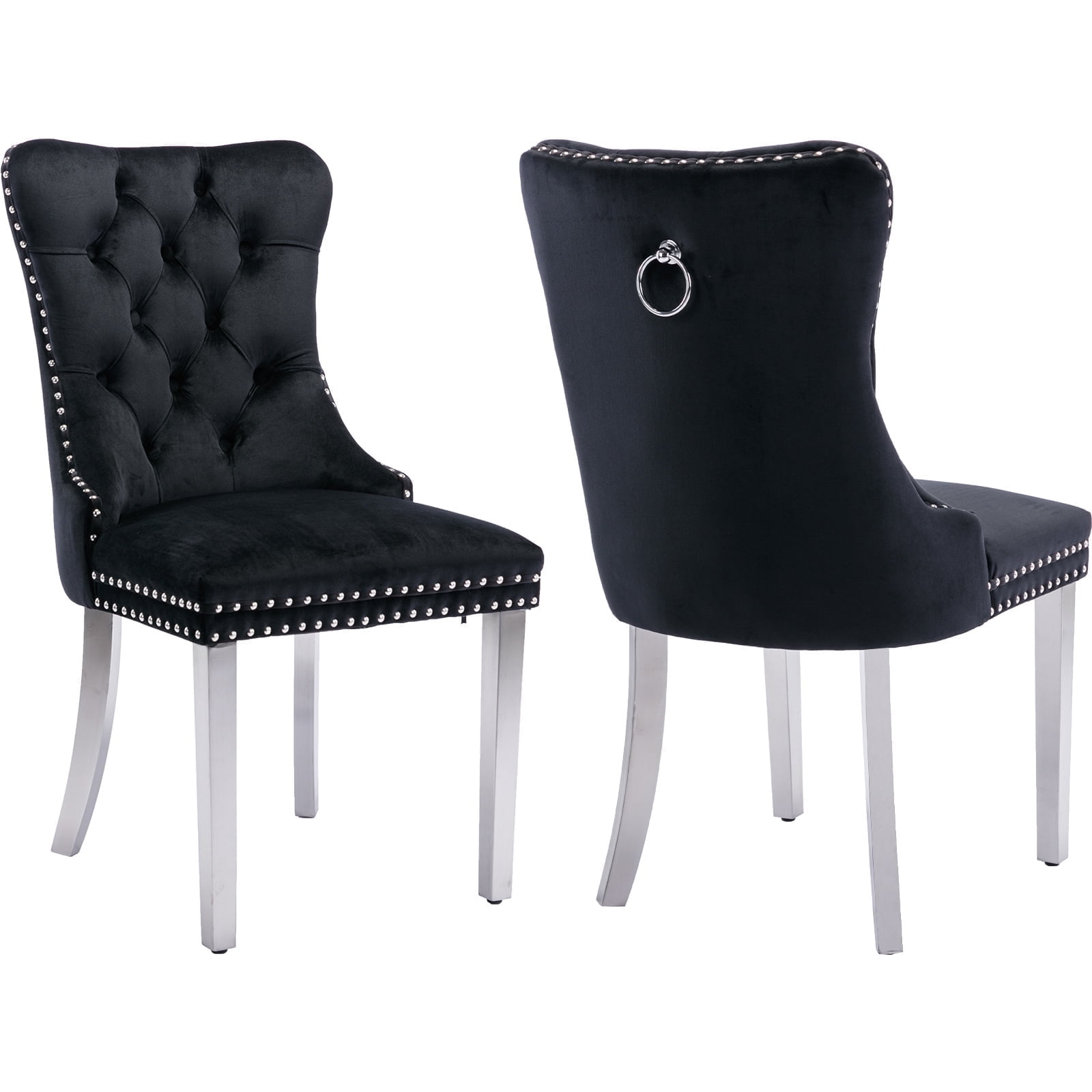 ODUSE-DAILY Black Velvet Dining Chairs Set of 2, Kitchen & Dining Room ...