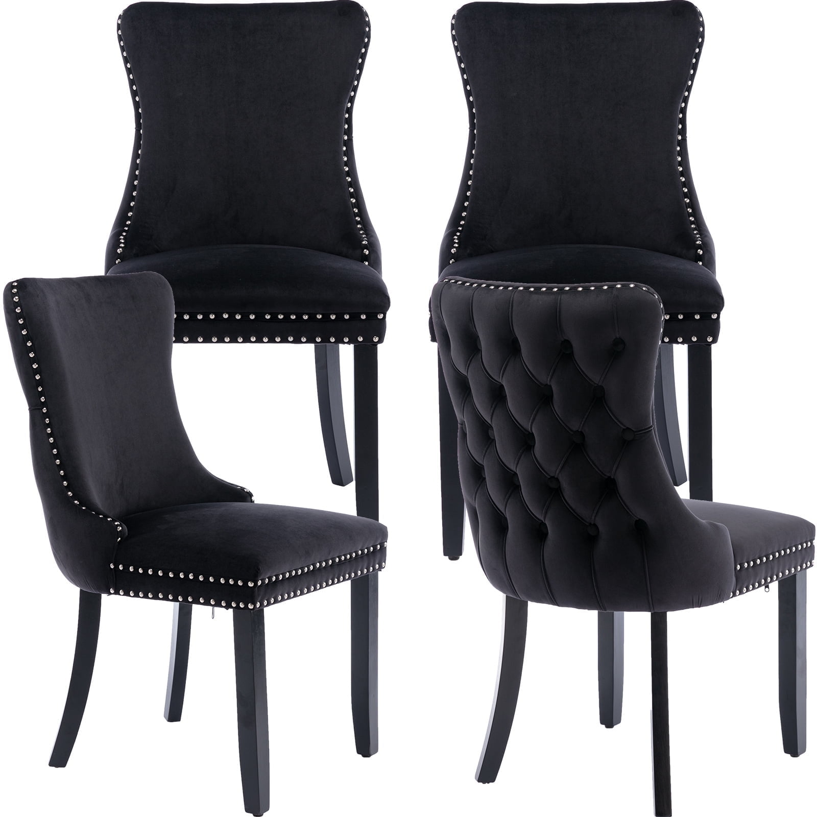 ODUSE-DAILY Black Velvet Dining Chairs, Set of 4, Tufted, Upholstered ...