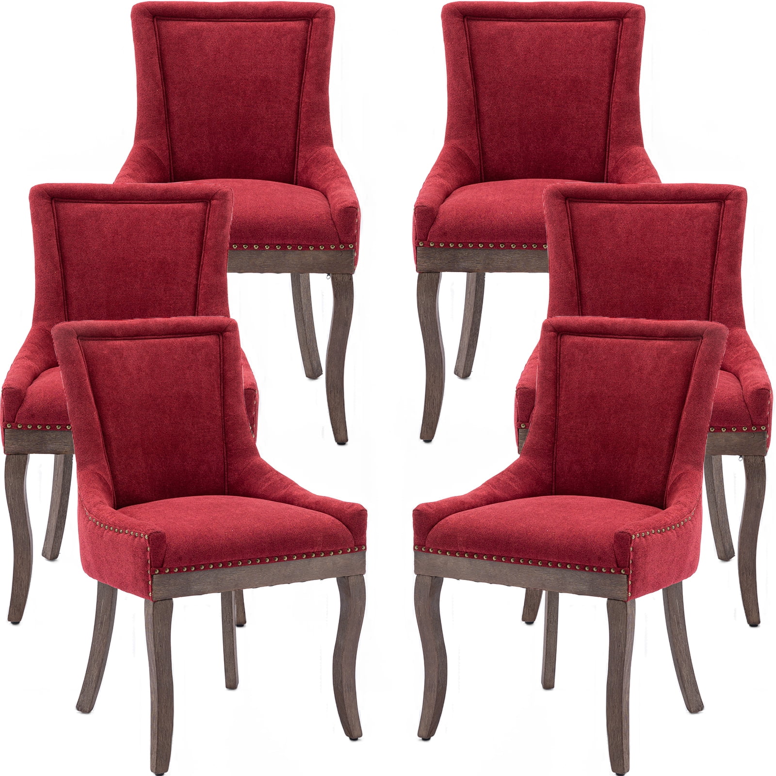 ODUSE-DAILY Burgundy Dining Chairs Set of 6, Kitchen & Dining Room ...