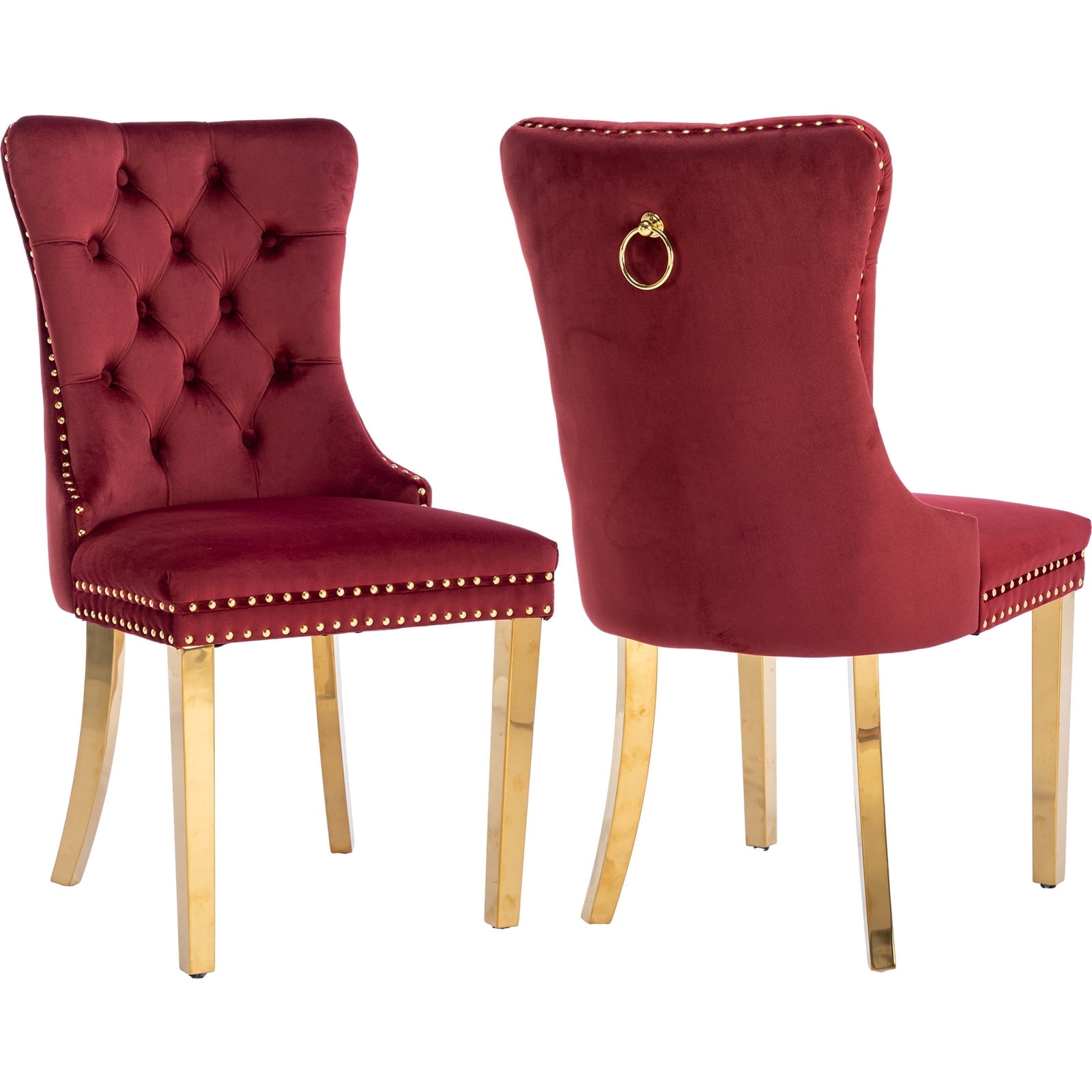 ODUSE-DAILY Burgundy Velvet Dining Chairs Set of 2, Kitchen & Dining ...