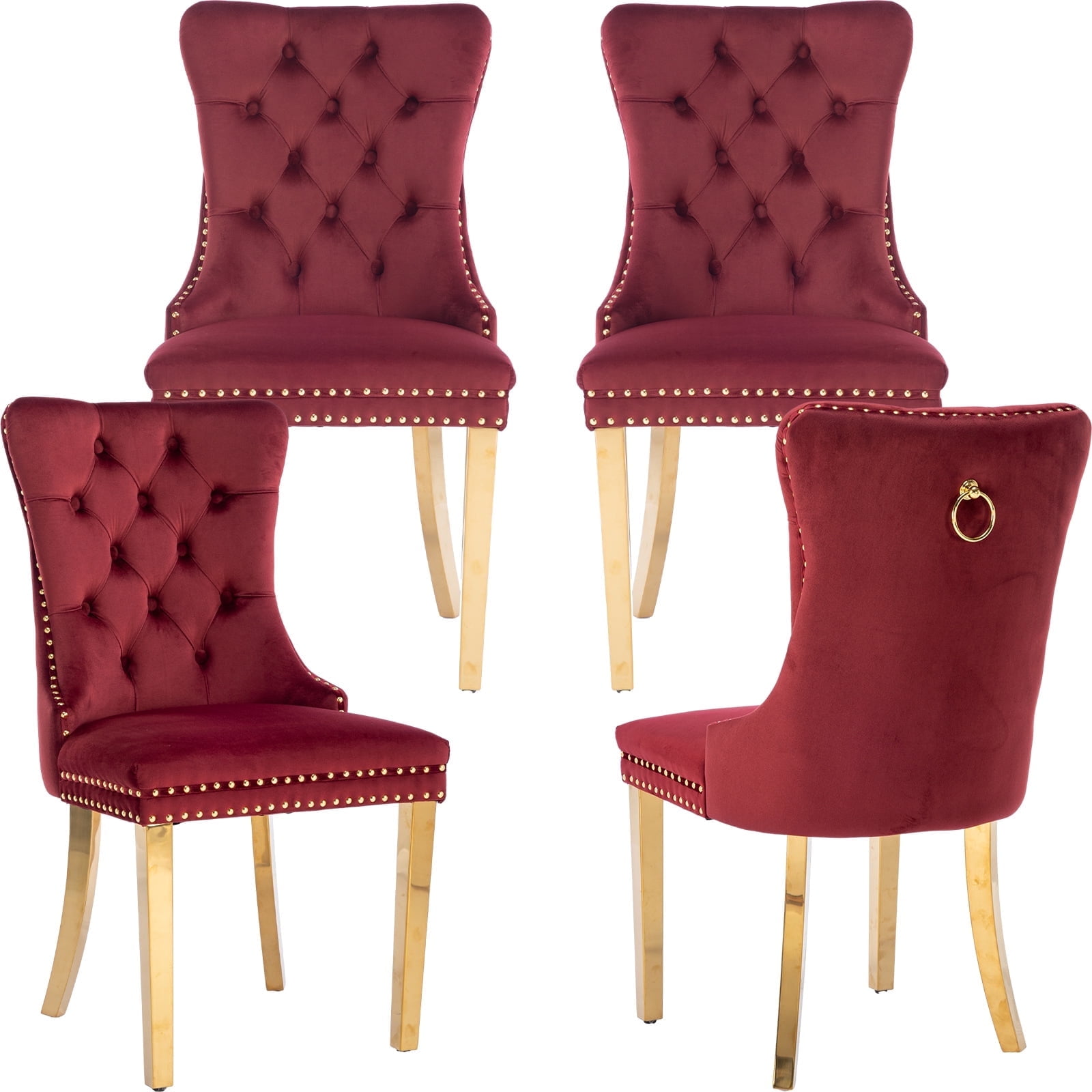 ODUSE-DAILY Burgundy Velvet Dining Chairs Set of 4, Kitchen & Dining ...