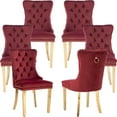 Oduse Daily 6 Pcs Burgundy Velvet Dining Chairs Upholstered Golden