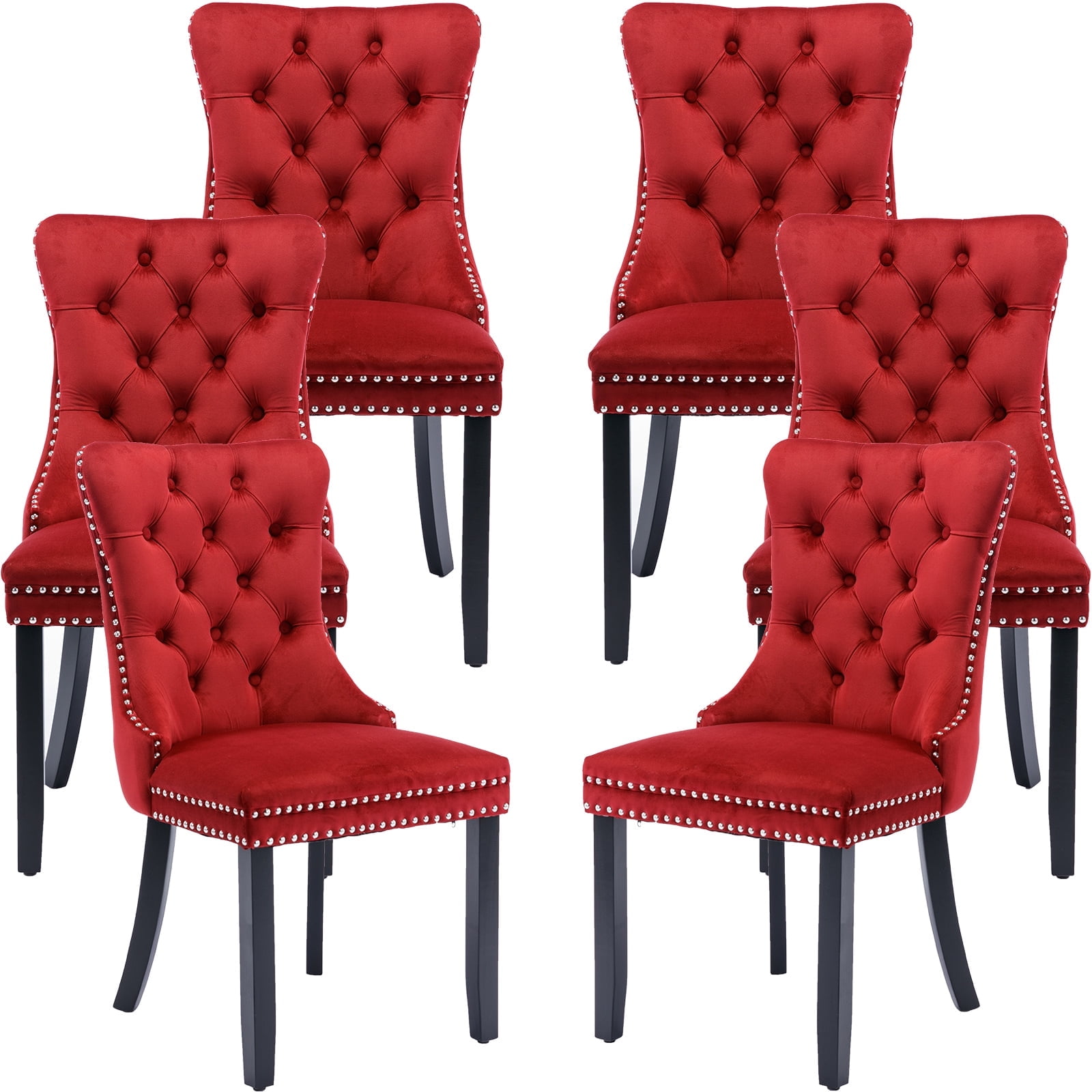 Oduse Daily Set Of 6 Burgundy Velvet Dining Chairs Stain Resistant