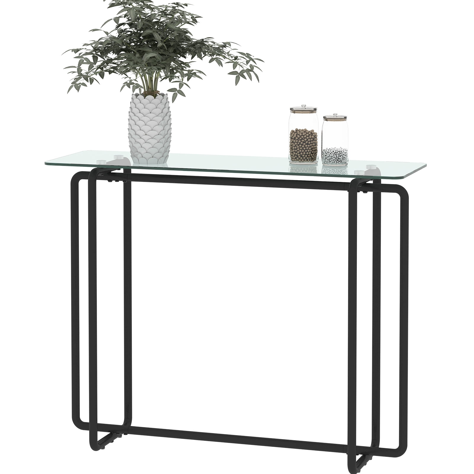ODUSE-DAILY Clear Tempered Glass Console Tables, Sofa Table, Narrow ...