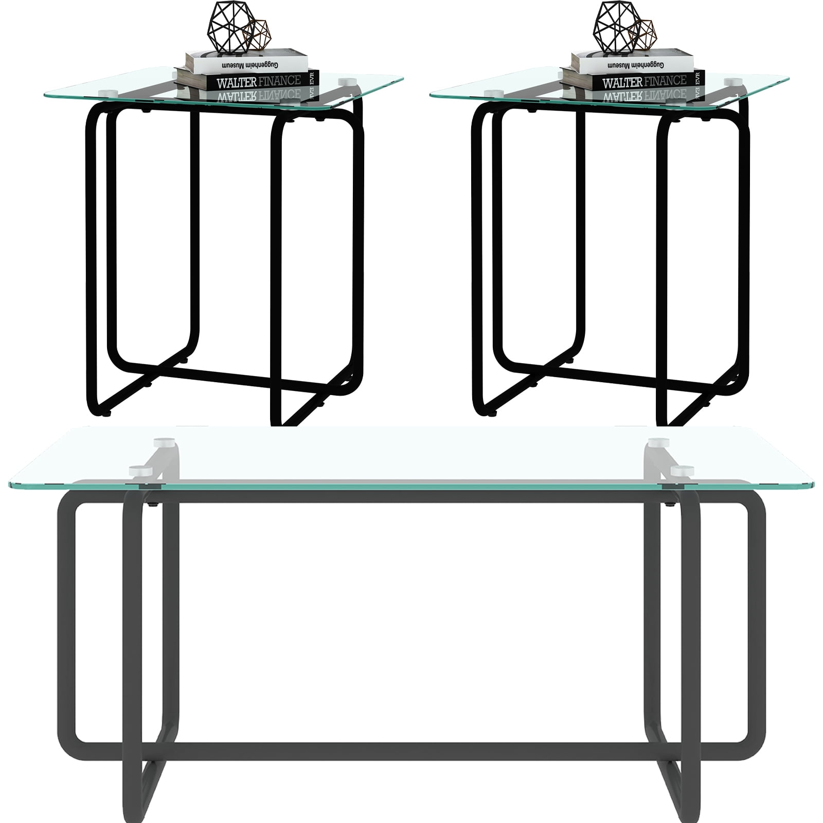 ODUSE-DAILY Glass Coffee Table Set of 3, Coffee Table and End Table ...
