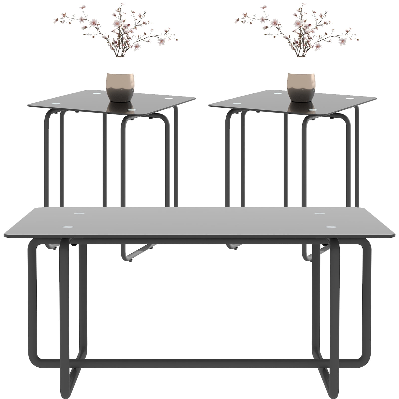 ODUSE-DAILY Glass Coffee Table Set of 3, Coffee Table and End Table ...