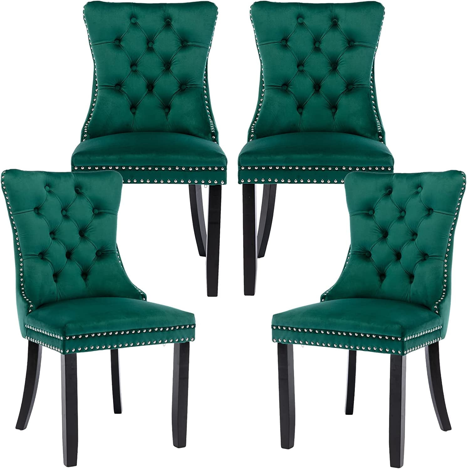 ODUSE-DAILY Modern Green Velvet Dining Chairs Set of 4, Nailheads ...