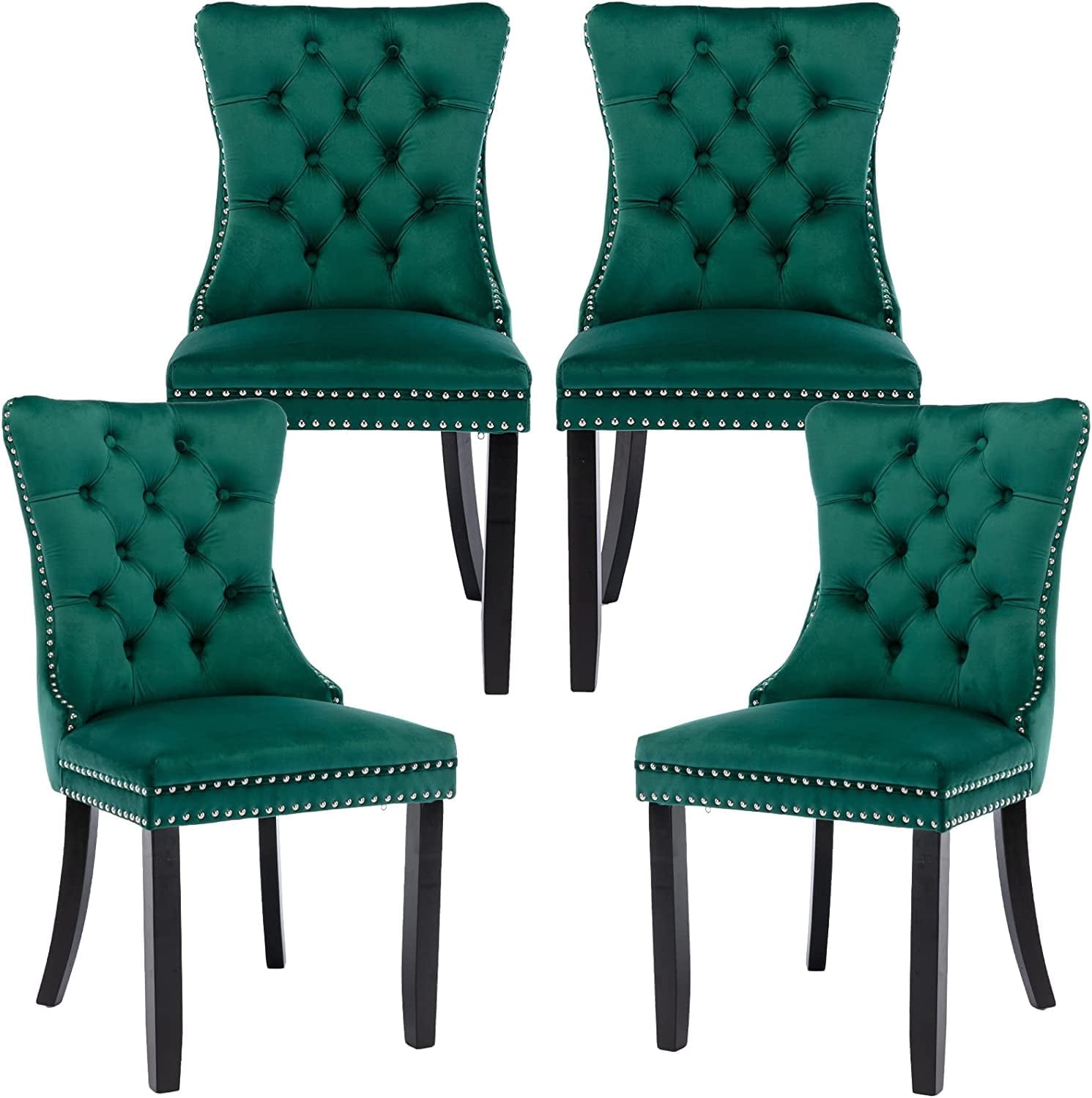ODUSE-DAILY Modern Green Velvet Dining Chairs Set of 4, Nailheads ...
