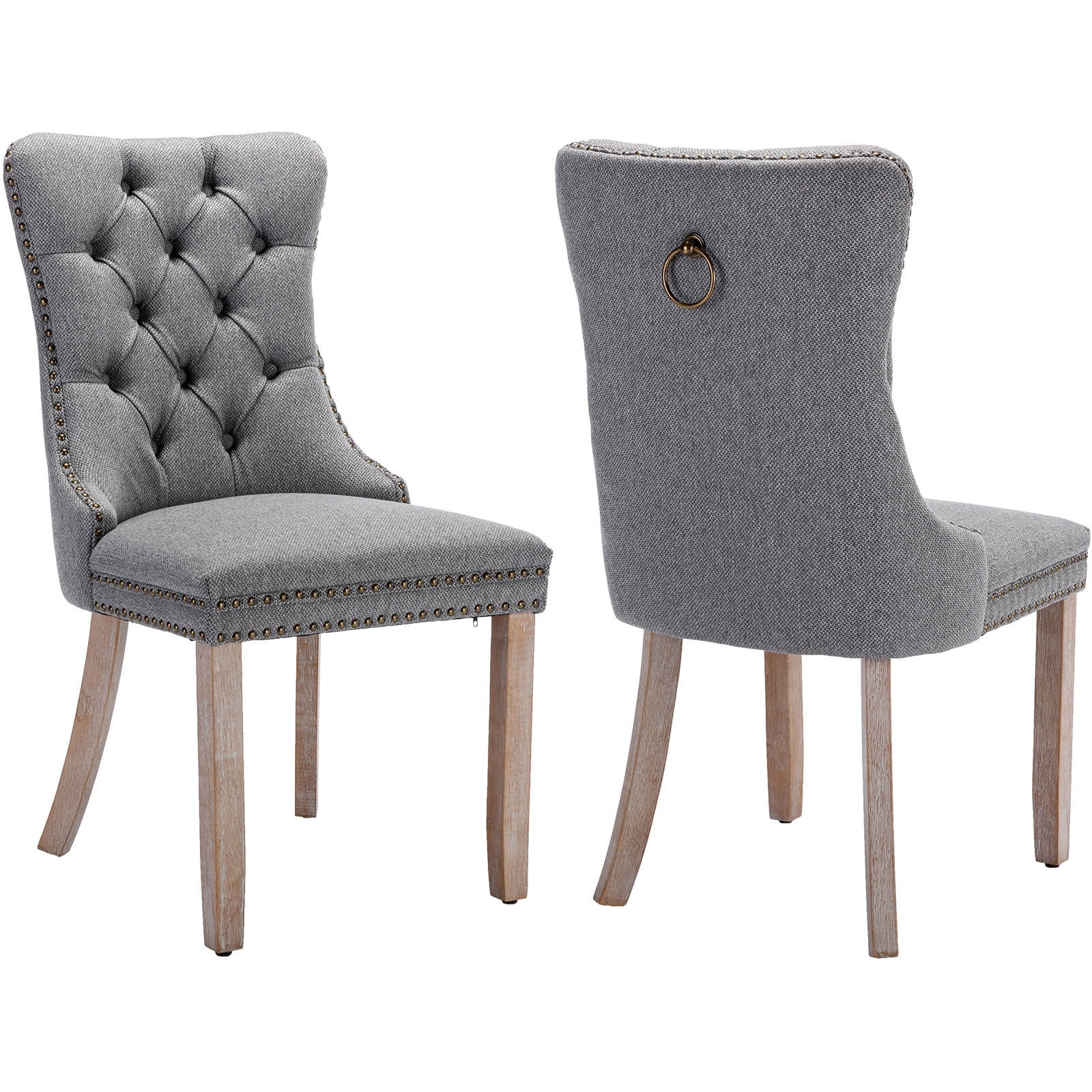 ODUSE-DAILY Grey Linen Dining Chairs Set of 2, Kitchen & Dining Room ...