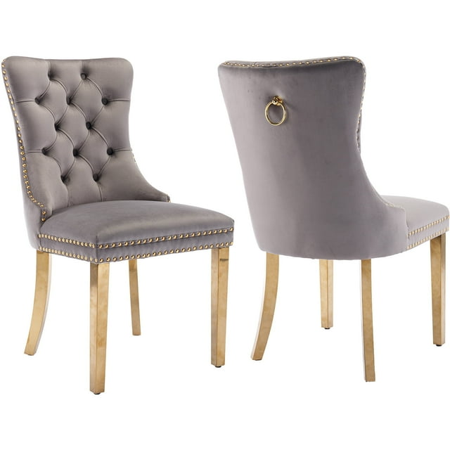 Oduse Daily Set Of 2 Grey Velvet Dining Chairs Kitchen And Dining Room