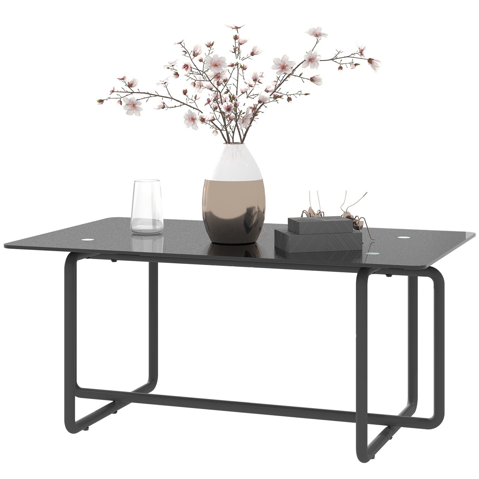 ODUSE-DAILY Modern Glass Coffee Table for Living Room, Rectangle Center ...