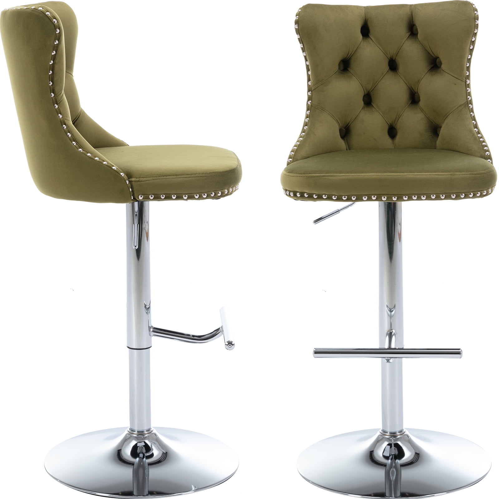 ODUSE-DAILY Olive Velvet Bar Stools Set of 2 - Adjustable Swivel Olive ...