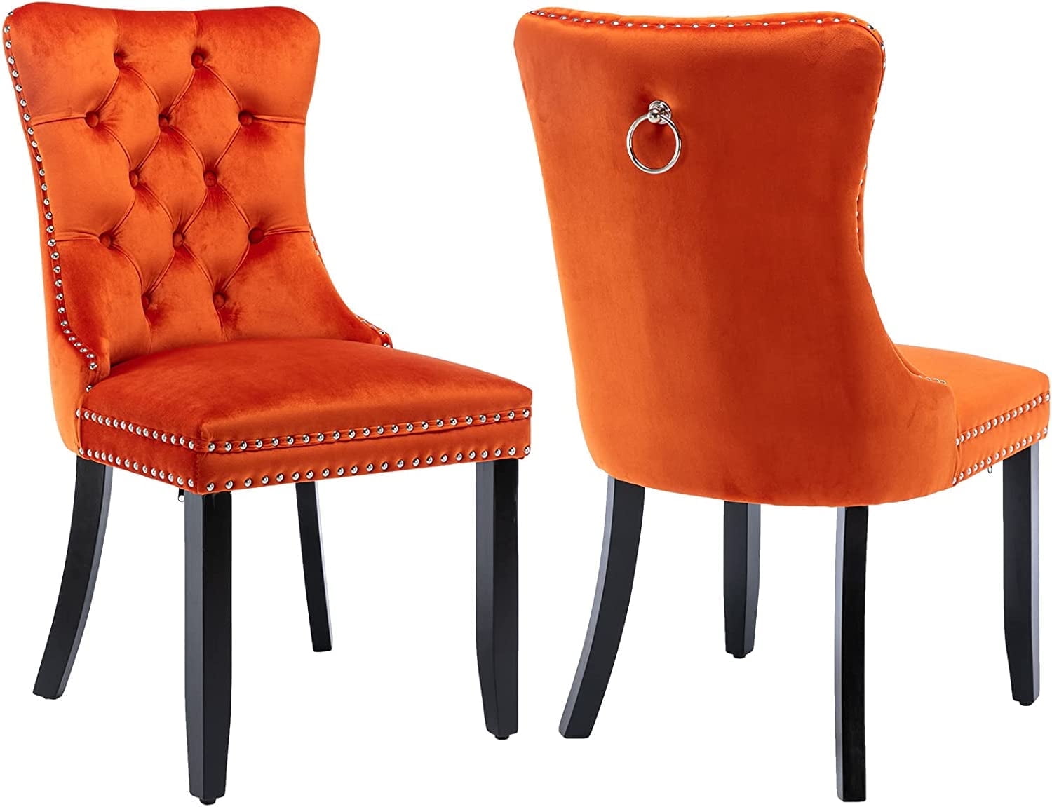ODUSE-DAILY Beautiful Orange Velvet Dining Chairs Set of 2, Kitchen ...