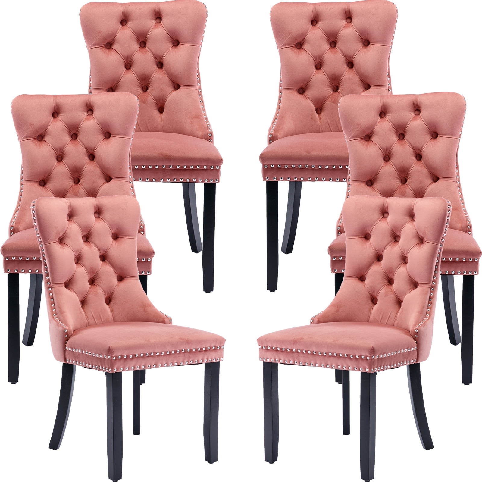 ODUSE-DAILY Pink Velvet Dining Chairs Set of 6, Tufted Upholstered ...