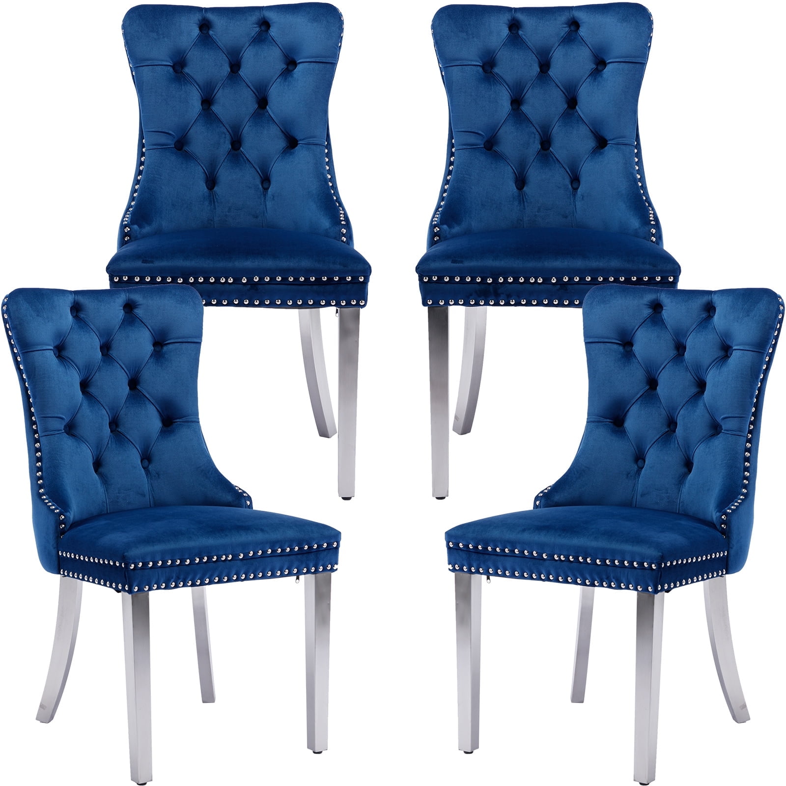 ODUSE-DAILY Velvet Dining Chairs Set of 4, Navy, Nailheads Tufted ...