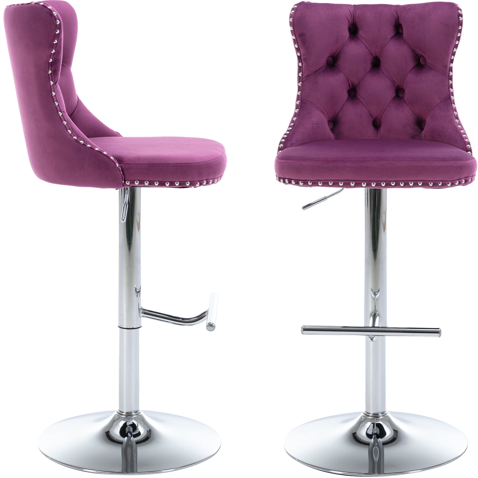 ODUSE-DAILY Violet Velvet Bar Stools Set of 2 - Adjustable Swivel ...