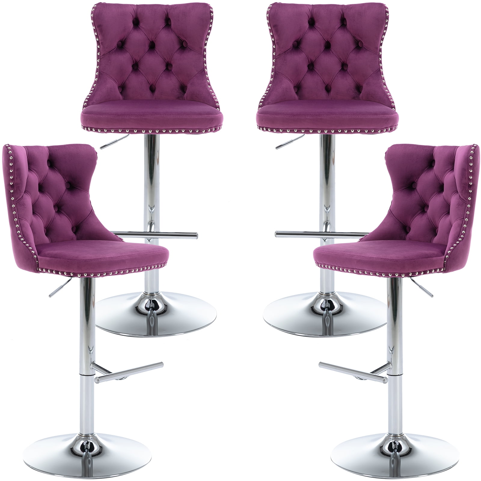 ODUSE-DAILY Violet Velvet Bar Stools Set of 4 - Adjustable Swivel ...
