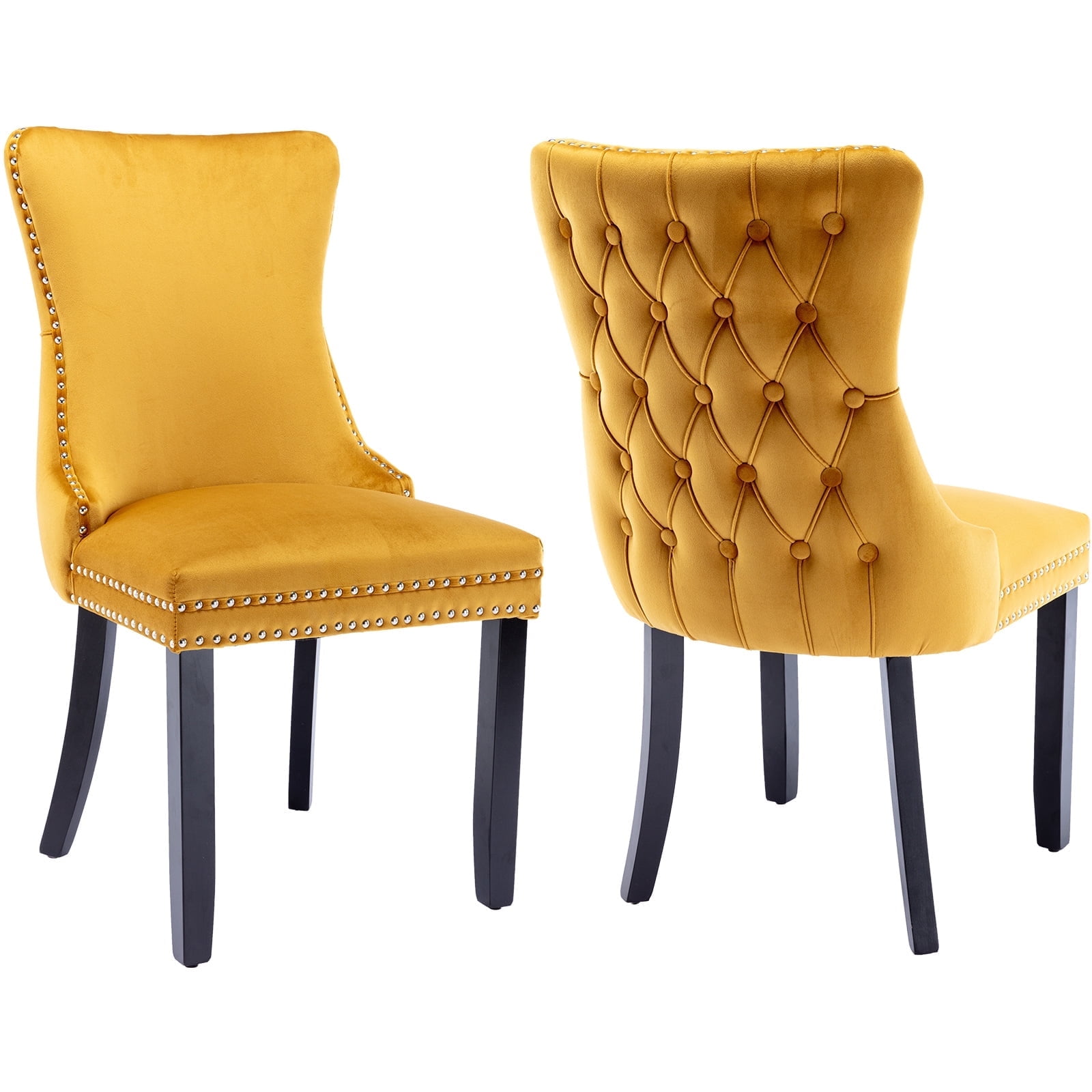 ODUSE-DAILY Yellow Velvet Dining Chairs Set of 2, Kitchen & Dining Room ...