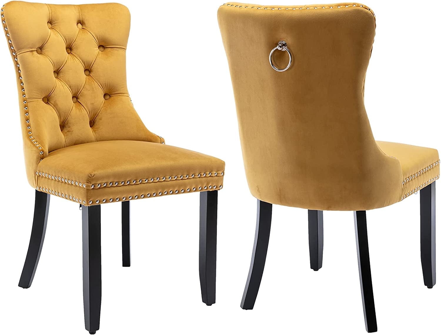ODUSE-DAILY Set of 2 High Back Velvet Dining Chairs, Yellow ...