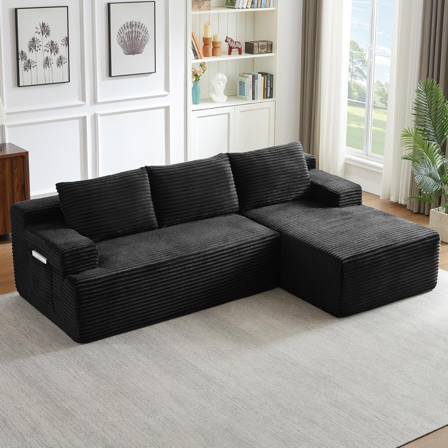 ODUWA 96" Modular Cloud Couch with Chaise, Modern L-Shaped Corduroy ...