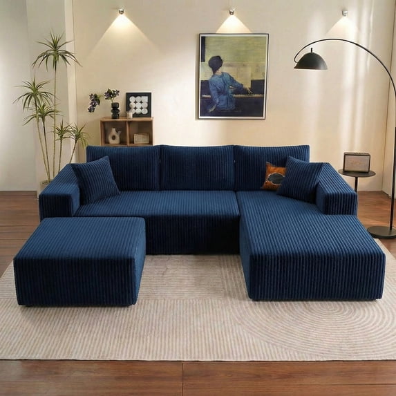 ODUWA 96" U-Shaped Modular Sectional Sofa with Ottoman,No Assembly ...
