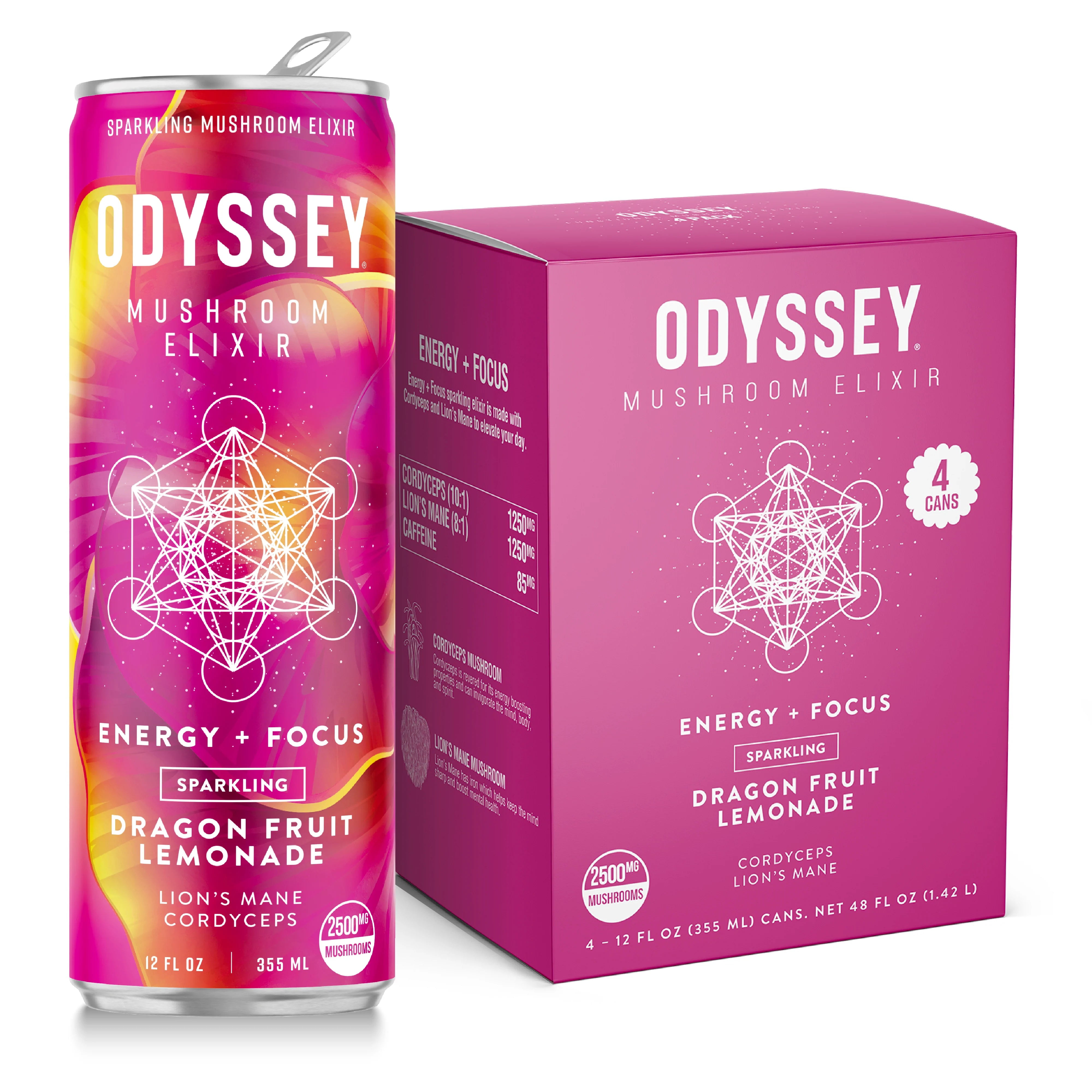 ODYSSEY ELIXIR Mushroom Sparkling Dragon Fruit Lemonade 12oz - Walmart.com