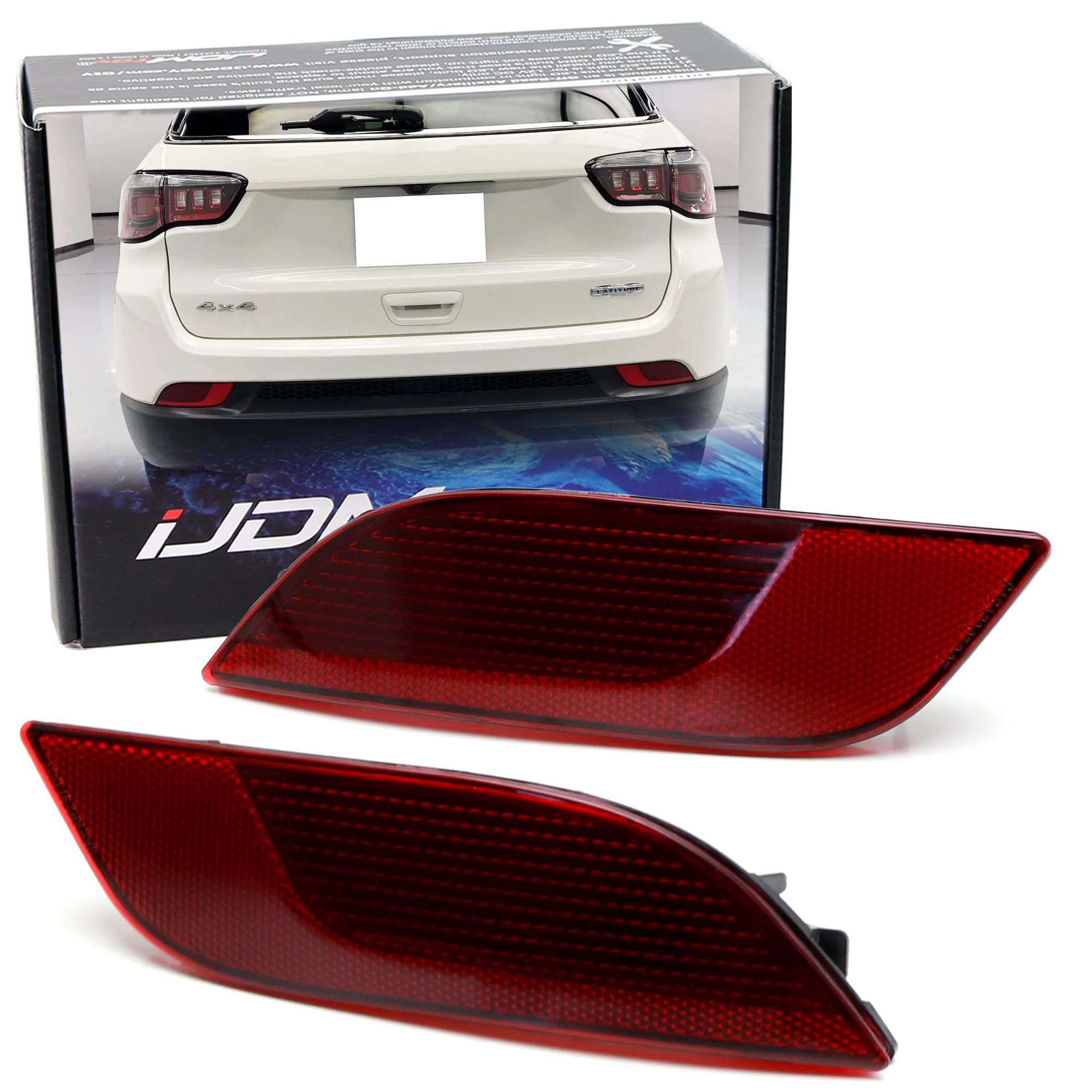 OE-Spec Red Lens Rear Bumper Reflector Lenses For Jeep 2017-up Compass ...