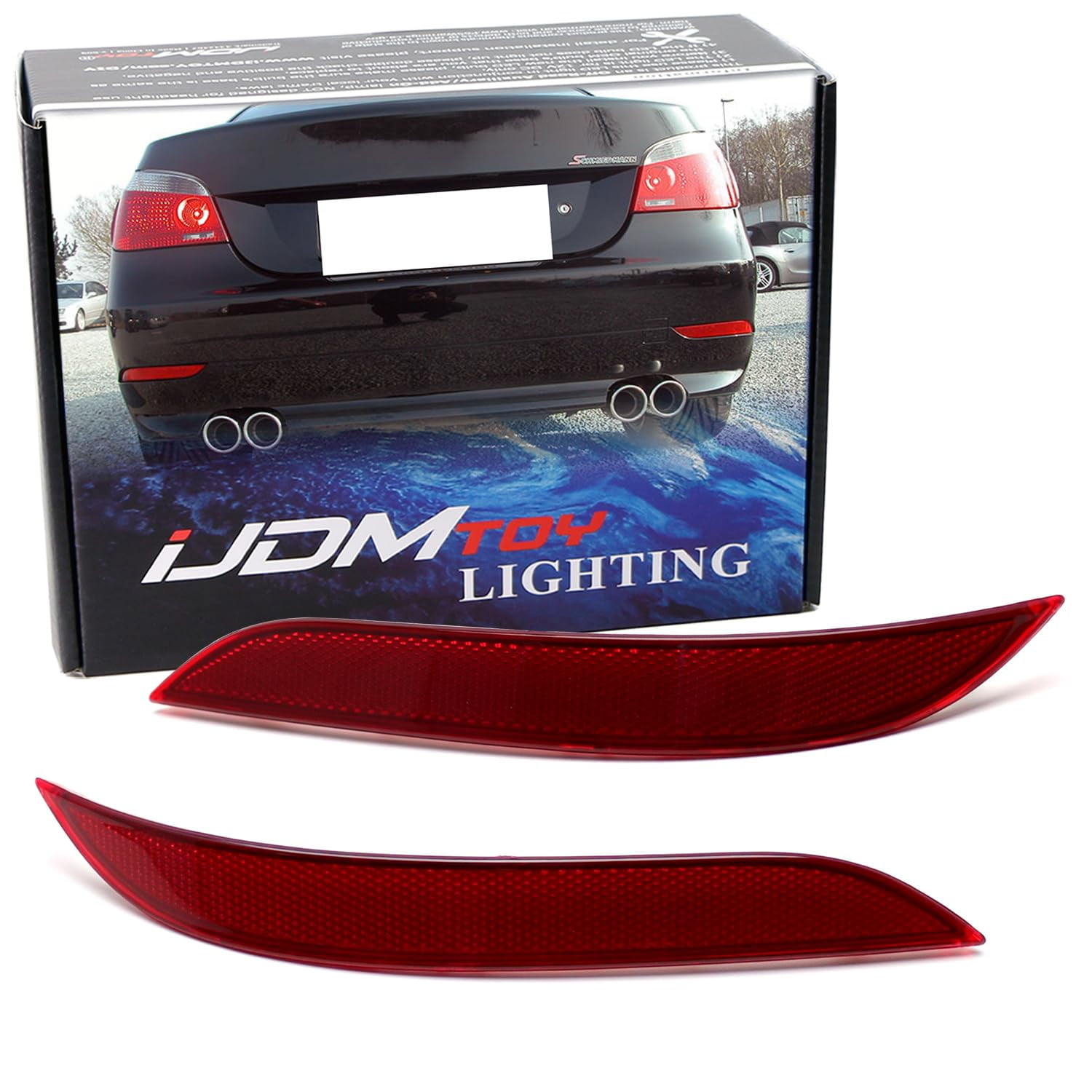 OE-Spec Red Lens Rear Bumper Reflector Replacements For BMW 2003-2007 E60 5 Series 525i 530i ...