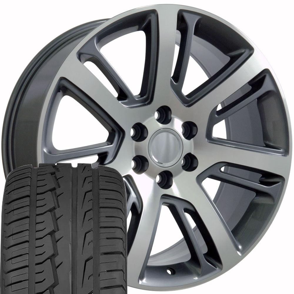 OE Wheels 22 inch Machined Gunmetal 4738 Rims & Tires Fit Specific GM ...