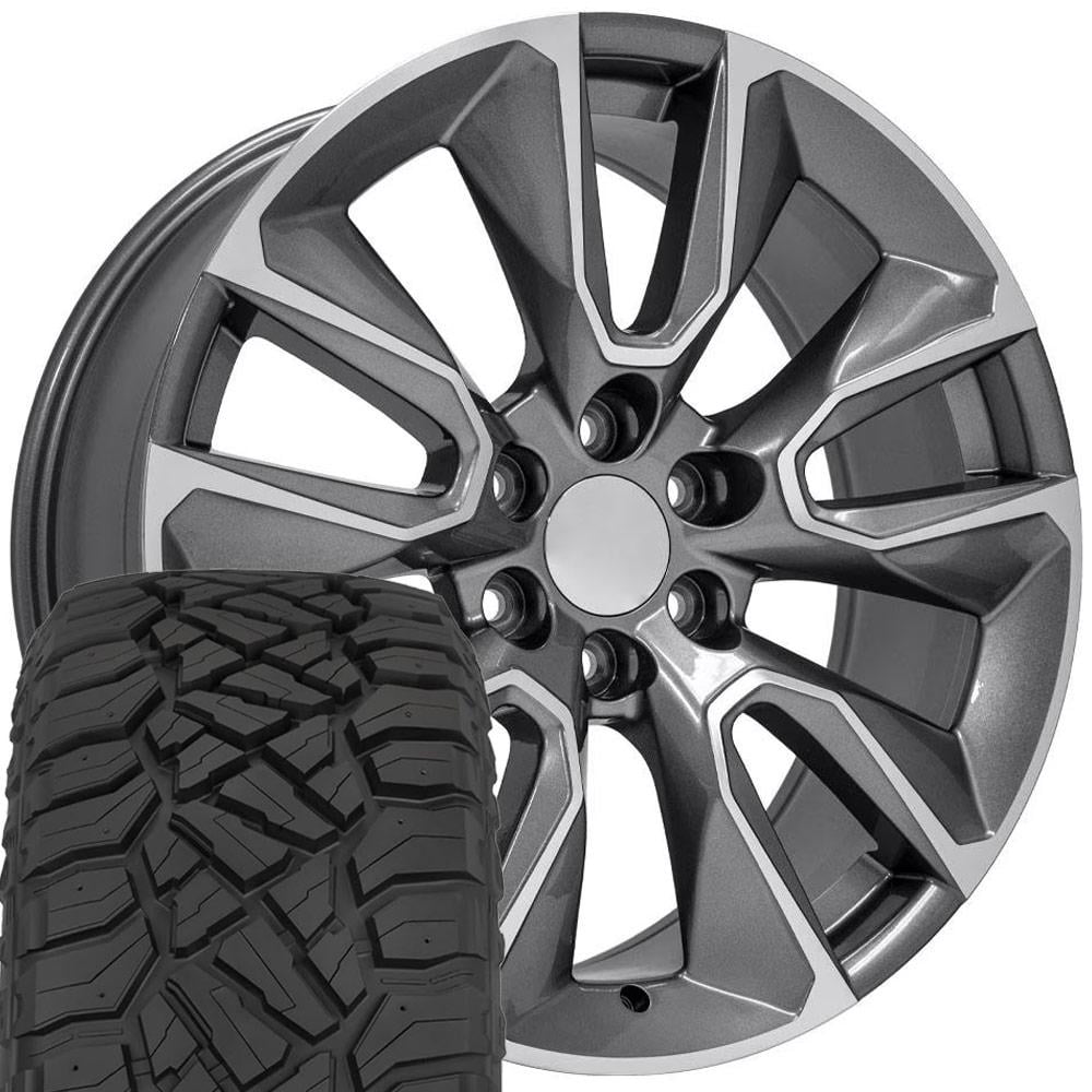 OE Wheels CV32 22 Inch Rims and Tires Fit Silverado 1500 Style 6x139.7 22x9 Gloss Gunmetal ...