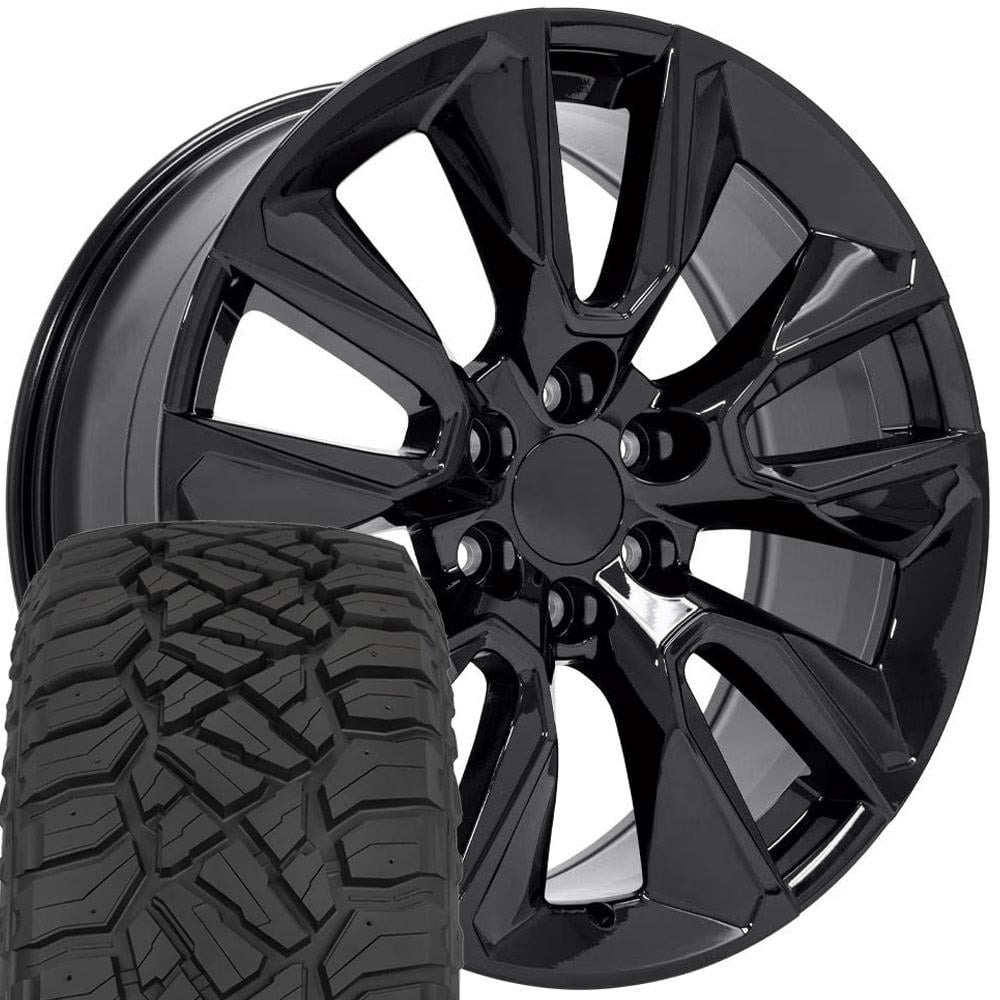 OE Wheels CV32 22 Inch Rims and Tires Fit Silverado 1500 Style 6x139.7 22x9 Gloss Black ...