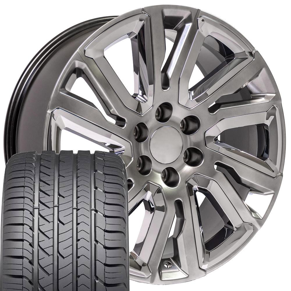 OE Wheels CV39 22 Inch Rims and Tires Fit Sierra 1500 Style 6x139.7 22x9 Gloss Hyper Black with ...