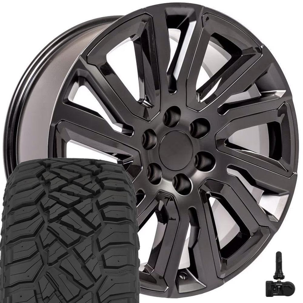 OE Wheels CV39 22 Inch Rims and Tires Fit Sierra 1500 Style 6x139.7 22x9 Satin Black with Gloss ...