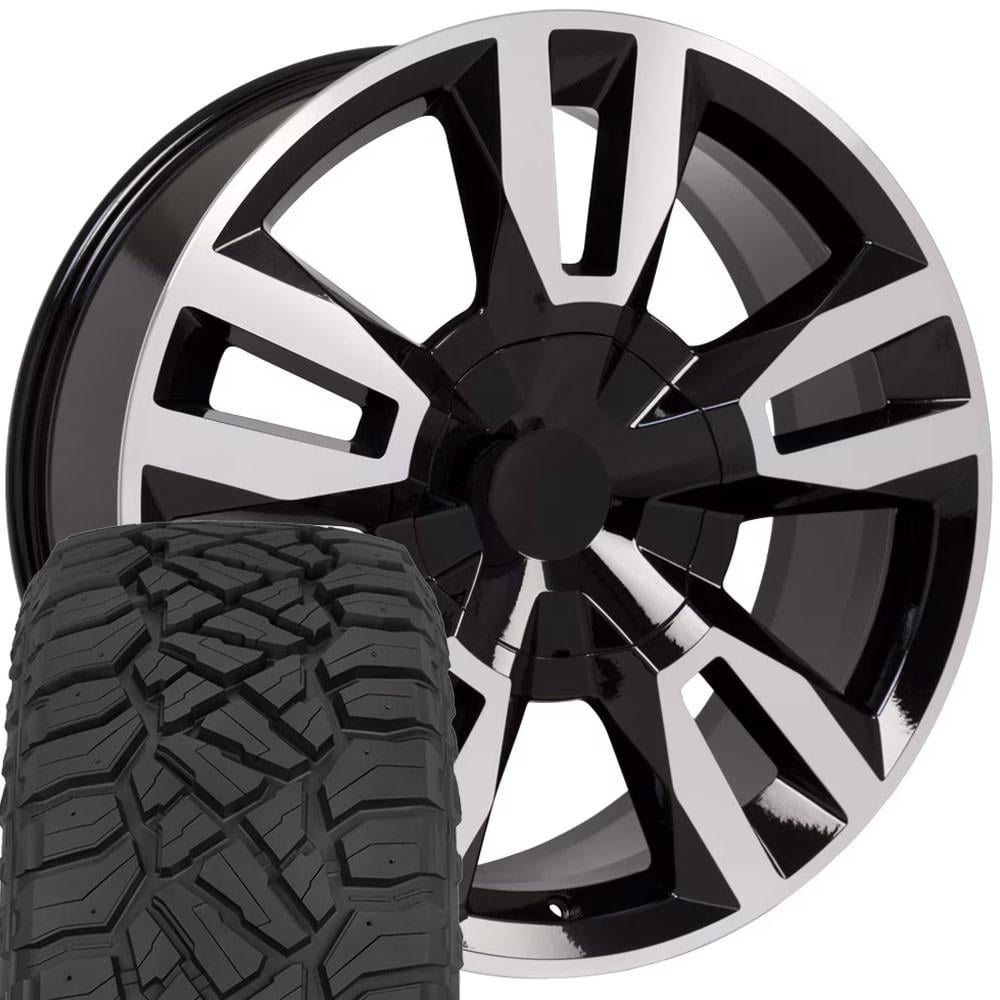 OE Wheels CV40 22 Inch Rims and Tires Fit Tahoe RST Style 6x139.7 22x9 Gloss Black Machined ...