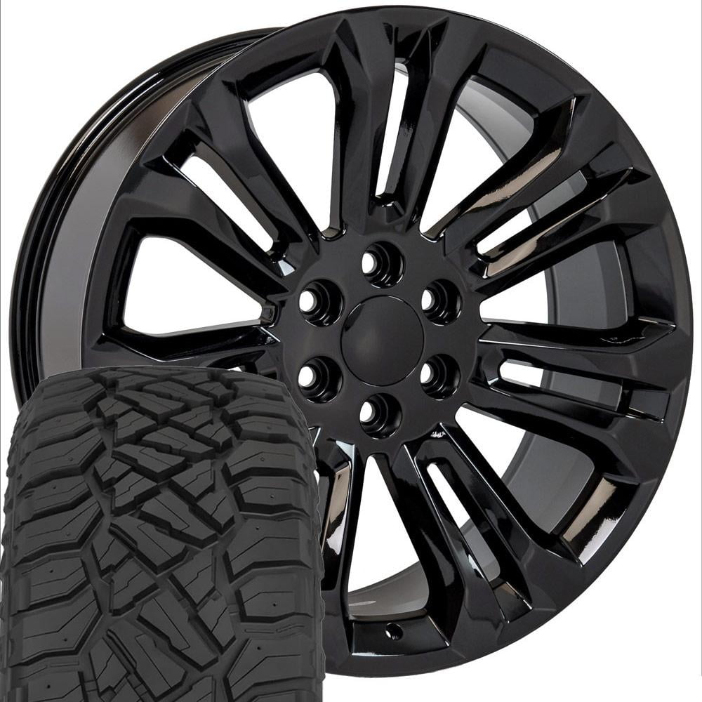 OE Wheels CV43B 22 Inch Rims and Tires Fit Silverado 1500 Style 6x139.7 22x9 Gloss Black ...