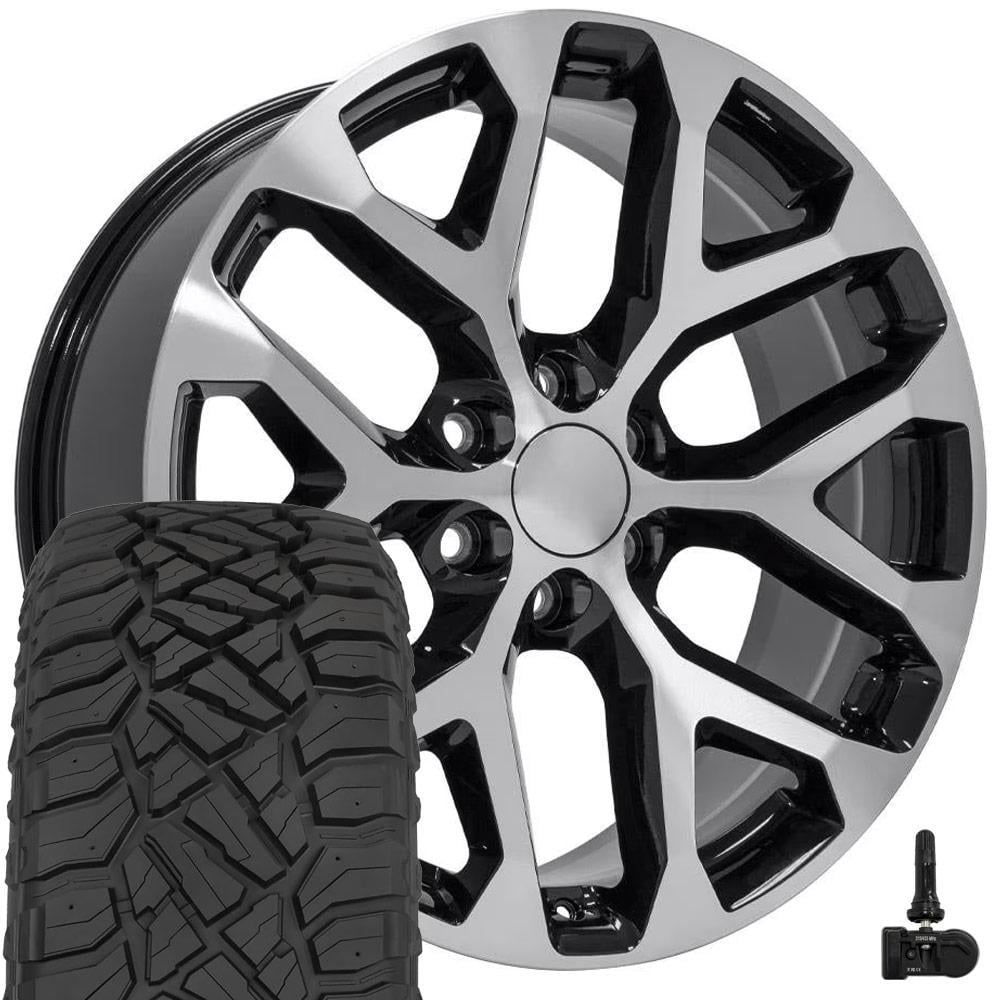 OE Wheels CV98B 22 Inch Rims and Tires Fit Silverado 1500 Snowflake Style 6x139.7 22x9 Gloss ...