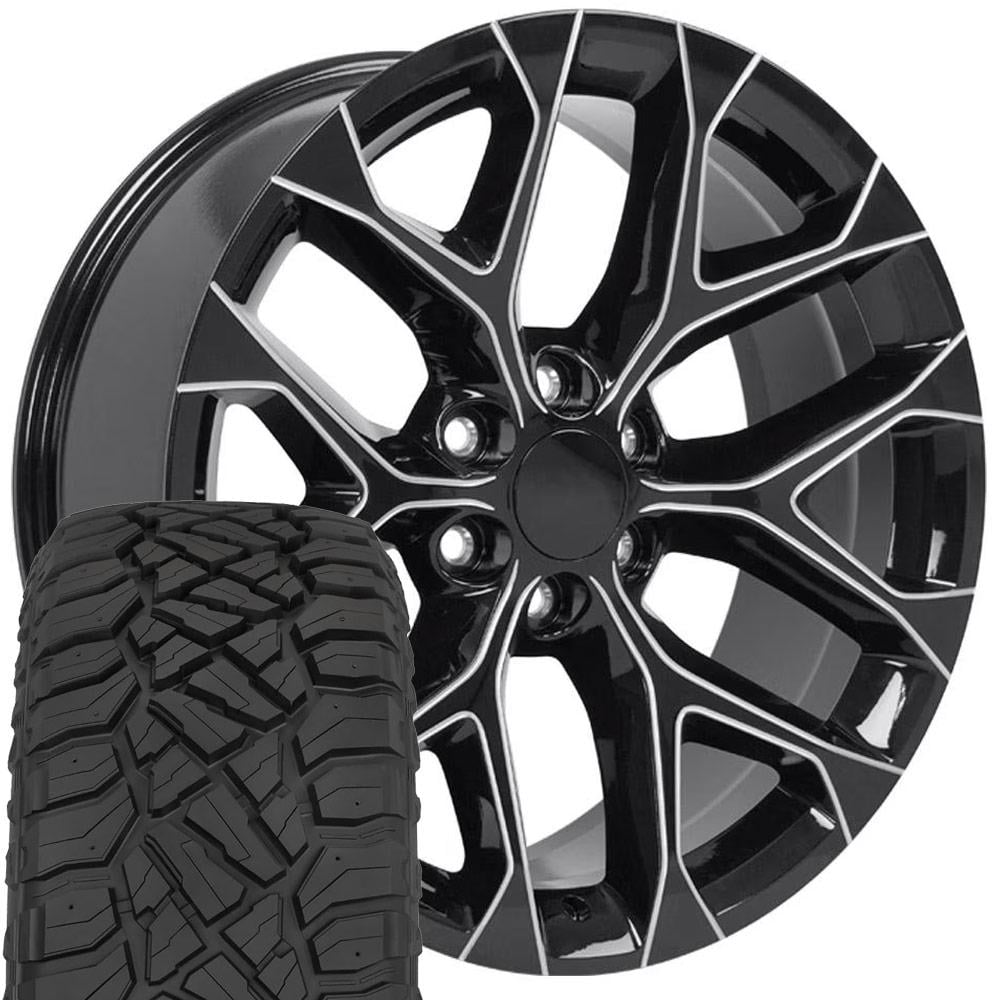 OE Wheels CV98B 22 Inch Rims and Tires Fit Silverado 1500 Snowflake Style 6x139.7 22x9 Gloss ...