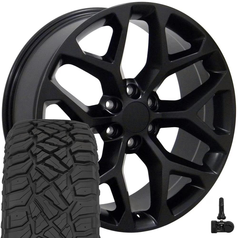 OE Wheels CV98B 22 Inch Rims and Tires Fit Silverado 1500 Snowflake Style 6x139.7 22x9 Satin ...