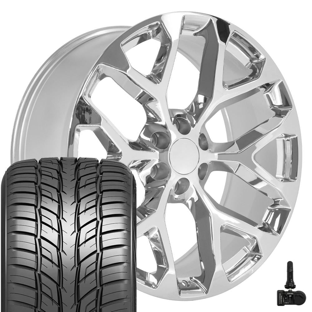 OE Wheels CV98B 24 inch Rims, Tires & TPMS Fit Silverado 1500 Snowflake ...