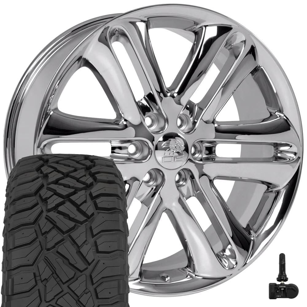 OE Wheels FR76 22 Inch Rims and Tires Fit F-150 Style 6x135 22x9 Chrome ...