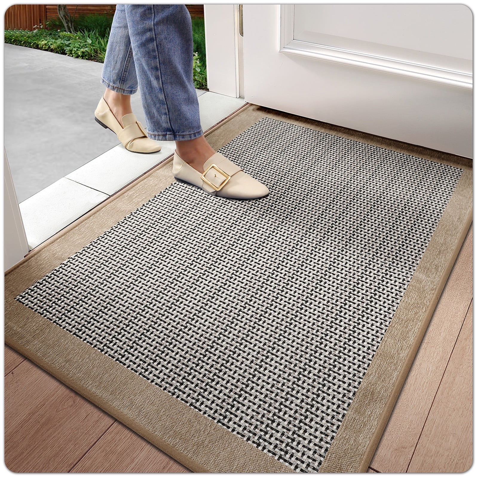 "OEAKAY Door Mat Indoor Outdoor Entrance Rug, Cross Knit Absorbent Low ...