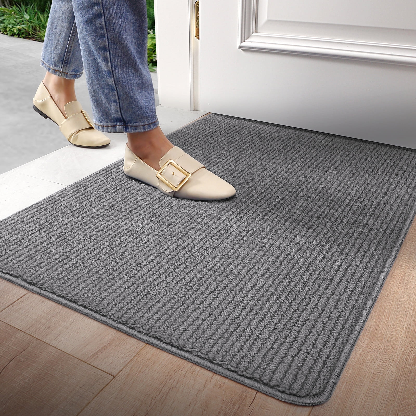 OEAKAY Large Water Absorbing Carpet Entry Indoor Door Mat, Grey, Non ...