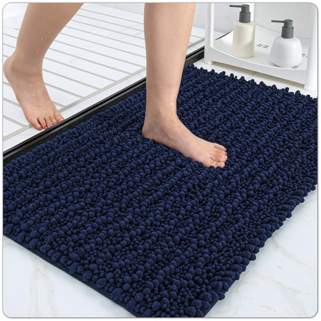 "OEAKAY Luxury Chenille Bath Mat, 20""x32"" Navy Blue, Non-Slip, Super ...
