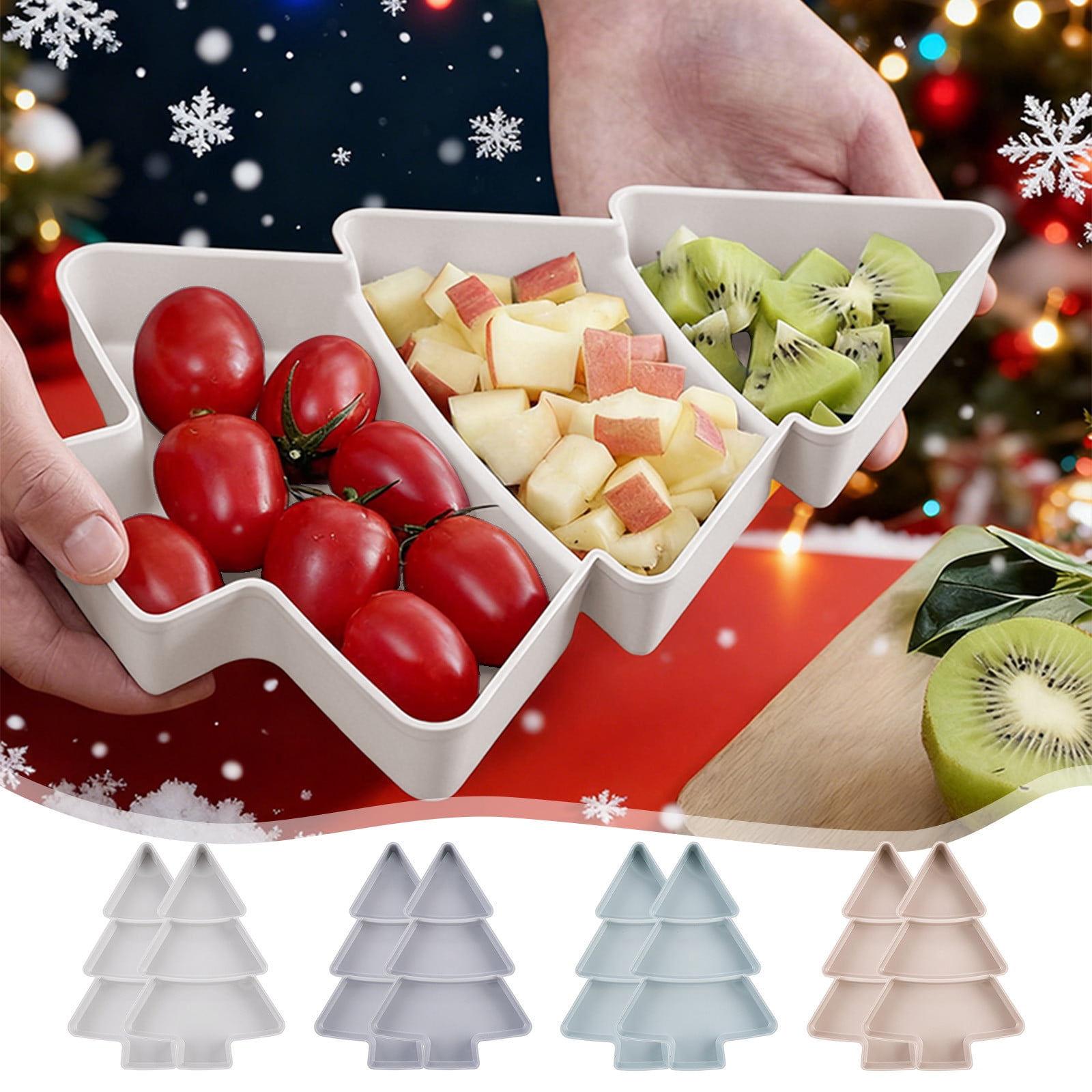 OEFNTAC 2PC Christmas Tree Shaped Fruit Snack Tray Multi Compartment ...