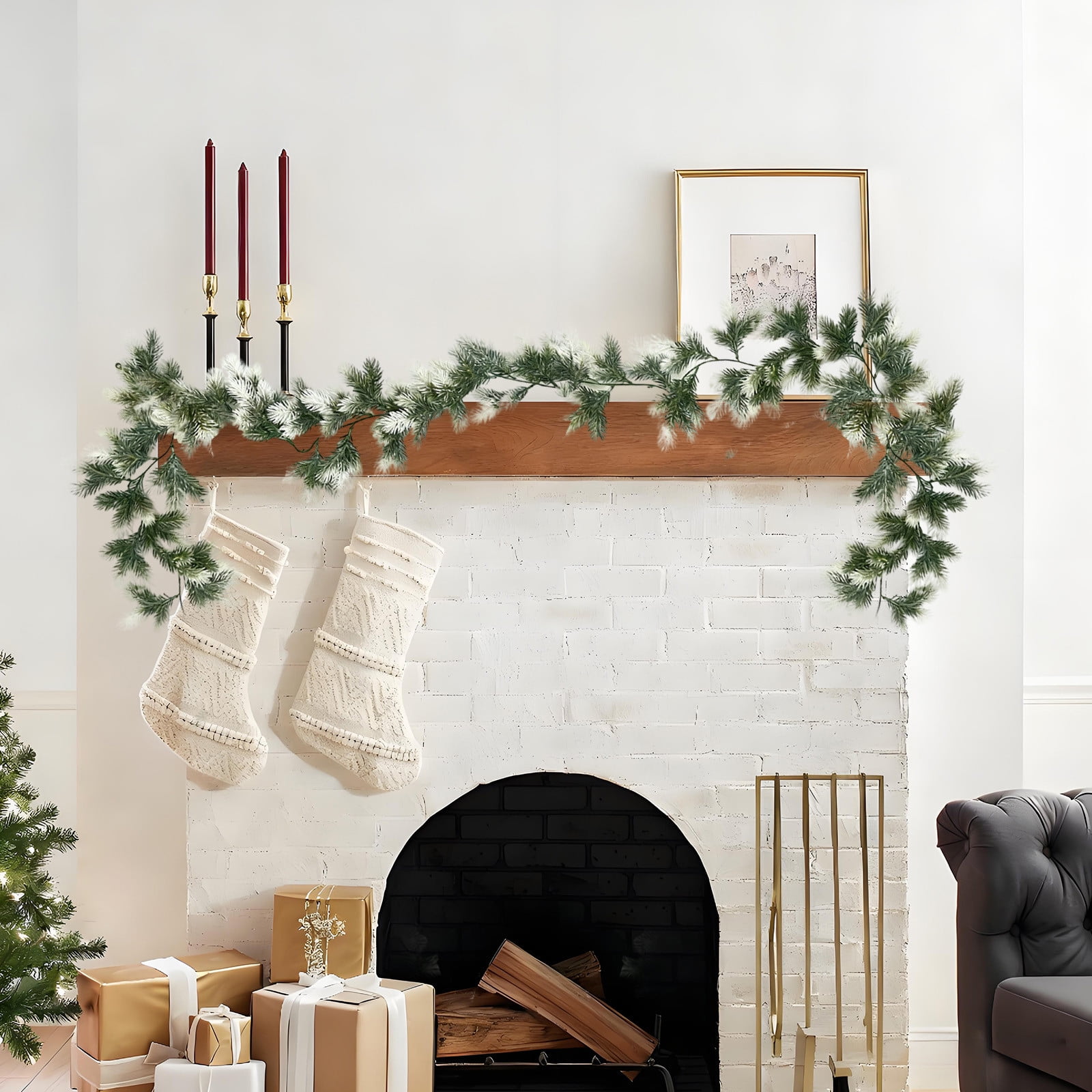 OEFNTAC Christmas Cane Rattan 70.87in Artificial Flexible Green Vine ...