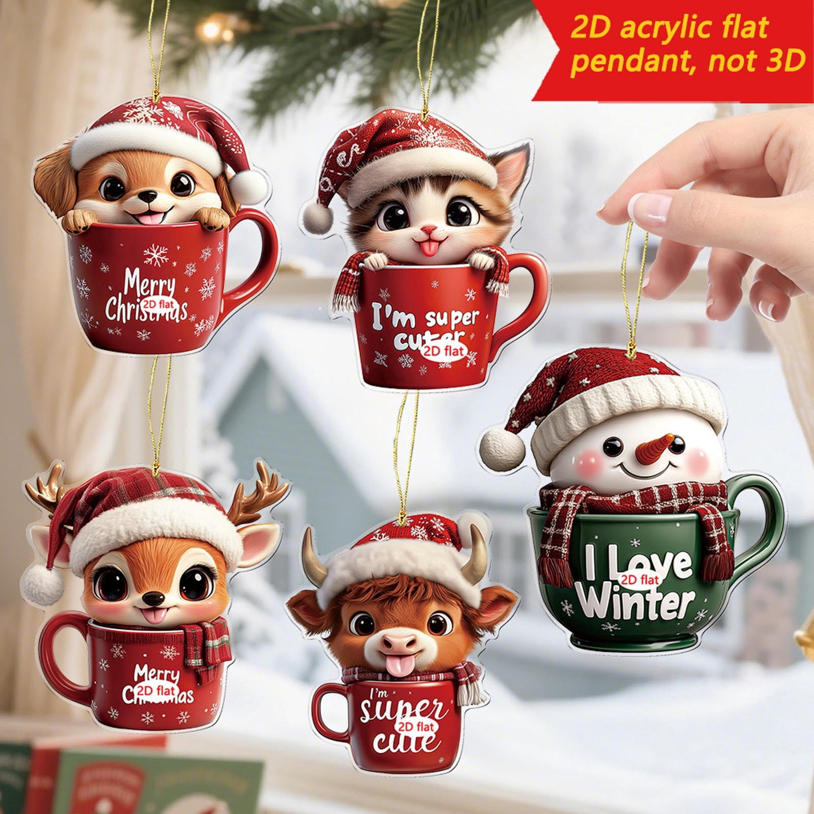 OEFNTAC Christmas Cup 2D Flat Acrylic Ornament Kid Holiday Decorative ...