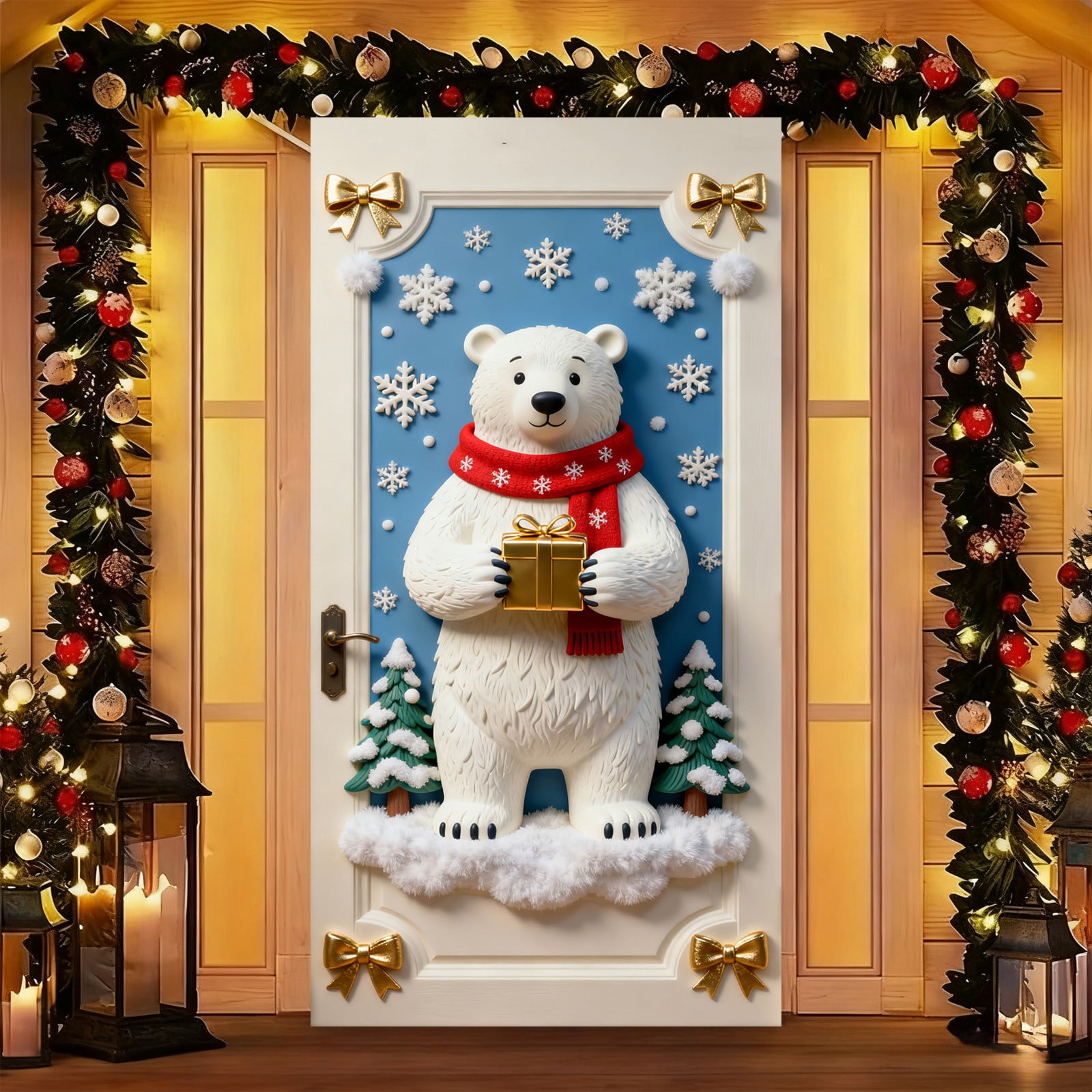OEFNTAC Christmas Door Cover Entry Hanging Holiday Polyester Background ...